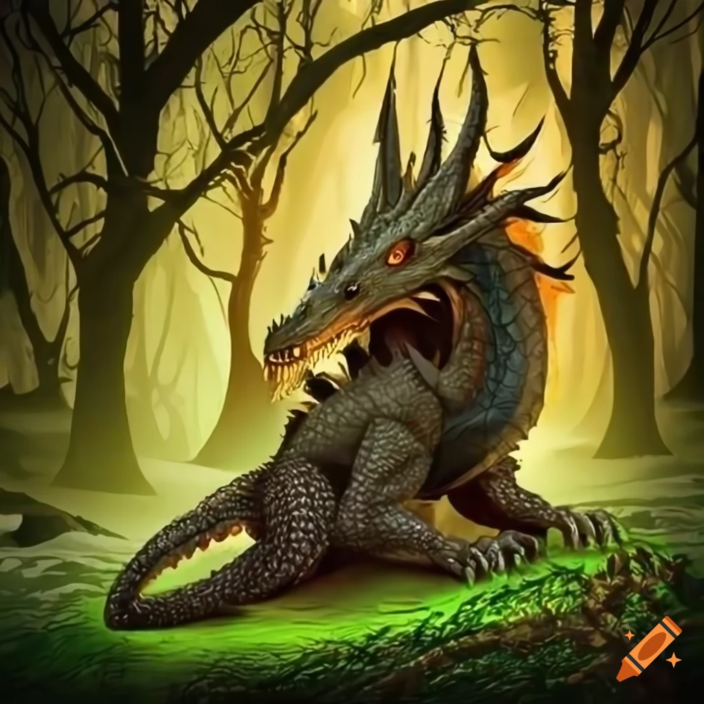 Image of a dragon in a mystical forest