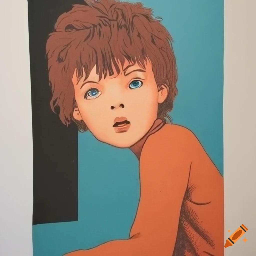 70s screen printed artwork of a boy