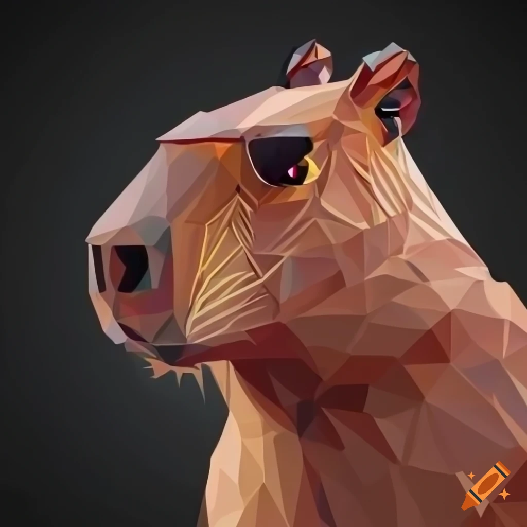 Cute capybara with sunglasses in polygon art style