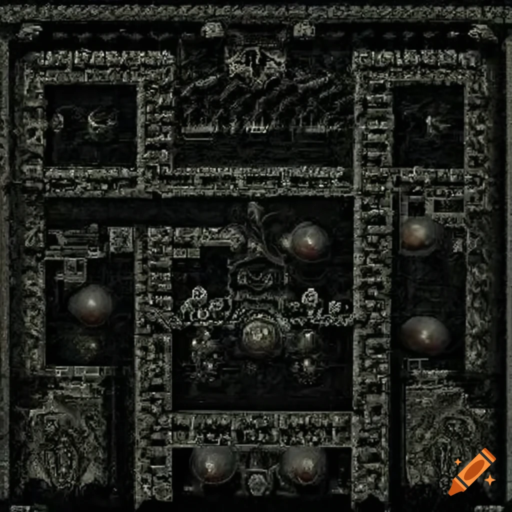 Dark and eerie 2D game tiles with H.R. Giger-inspired design on Craiyon