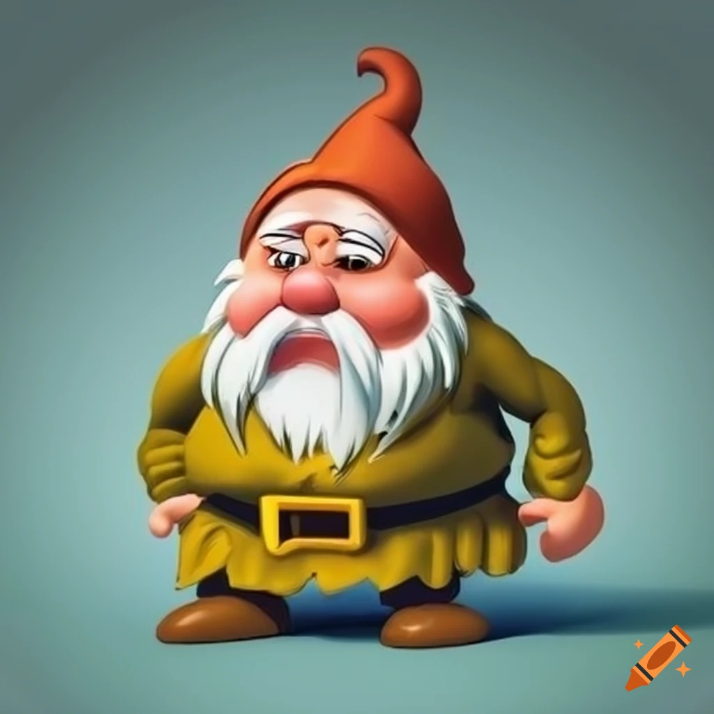 Cartoon of a sad dwarf with a pensive expression on Craiyon
