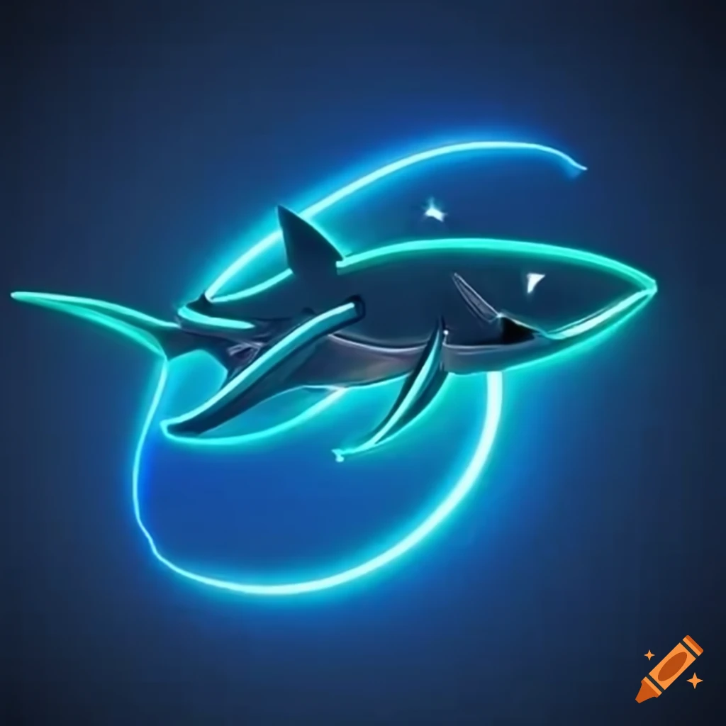 Neon logo of shark gaming underwater on Craiyon