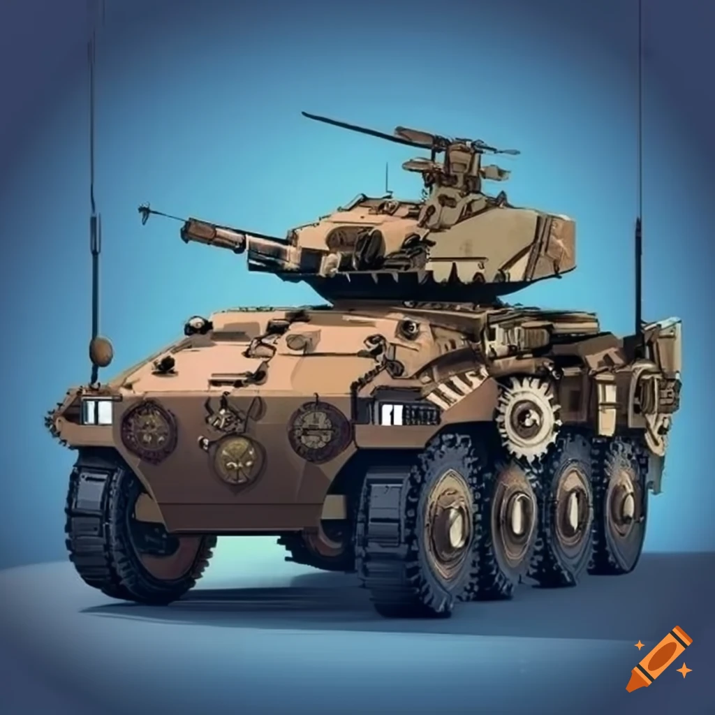Futuristic military vehicle with machine gun on Craiyon
