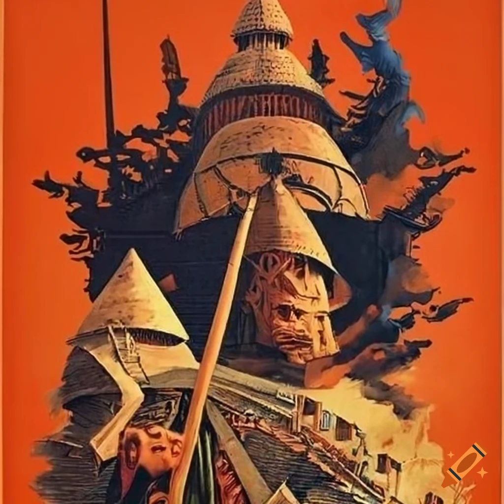 Vintage travel poster of an epic battle