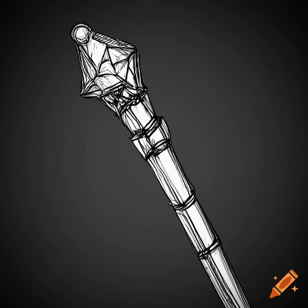 Pen drawing of a metal scepter with a sapphire end on Craiyon