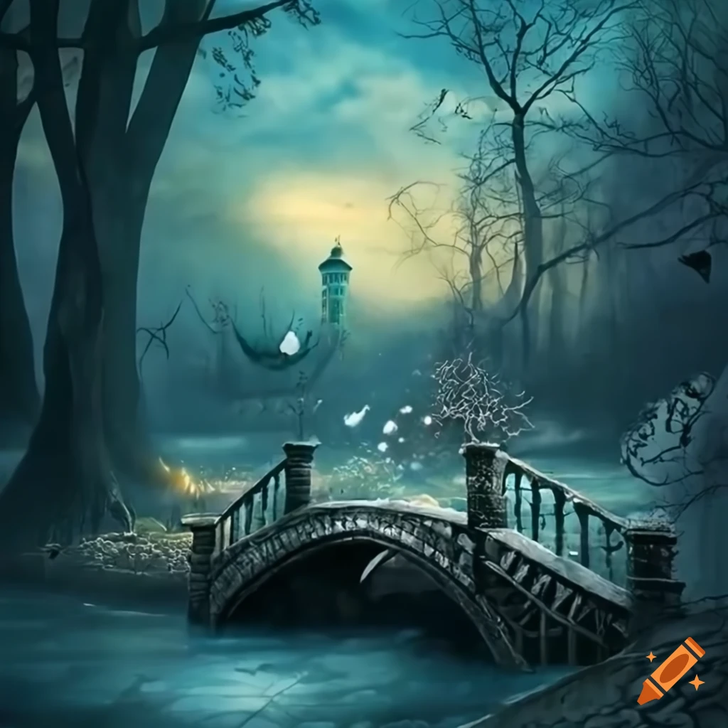 Surreal fantasy landscape with strange creatures and glowing crystals ...