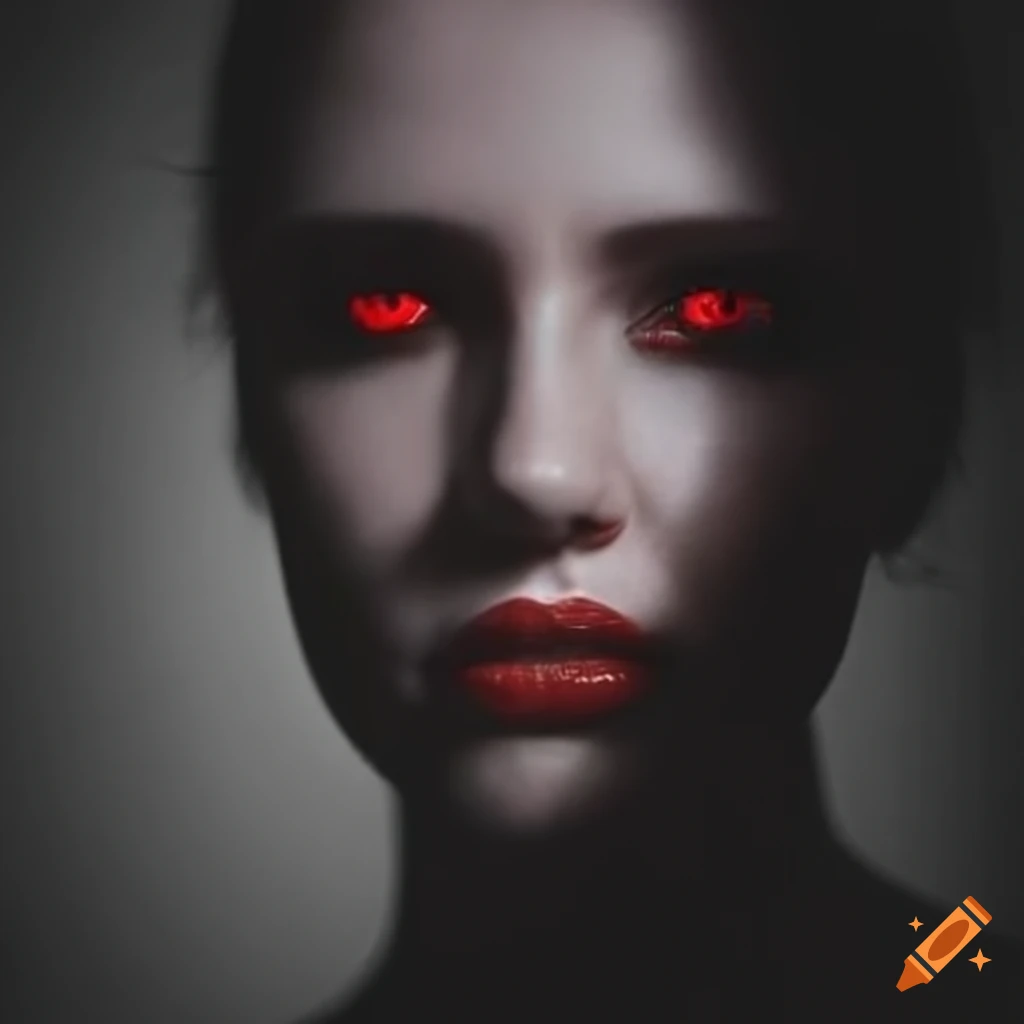 Silhouette of a woman with red eyes and white teeth on Craiyon