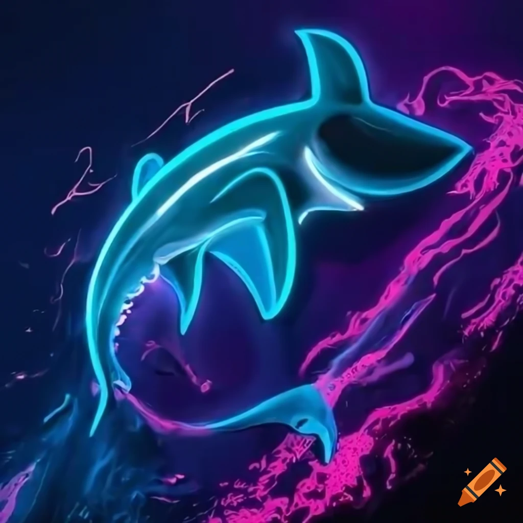 Neon gaming water with a shark logo