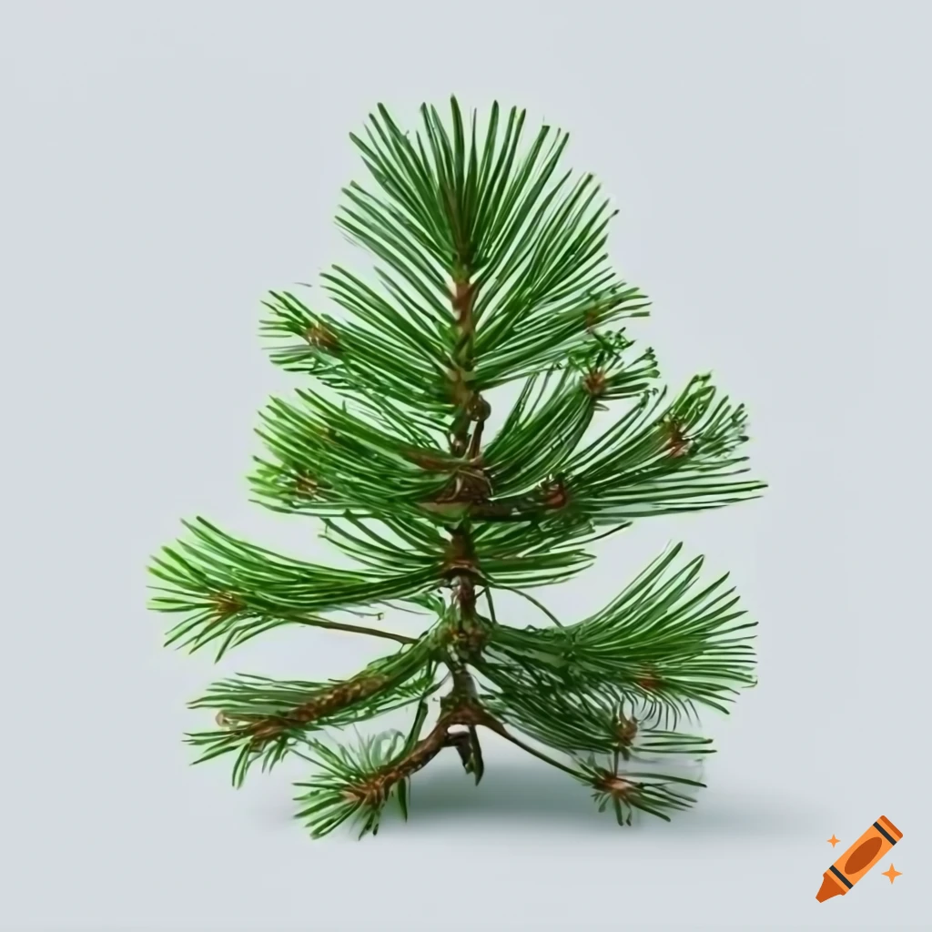 Top down view of a single pine tree on a white background on Craiyon