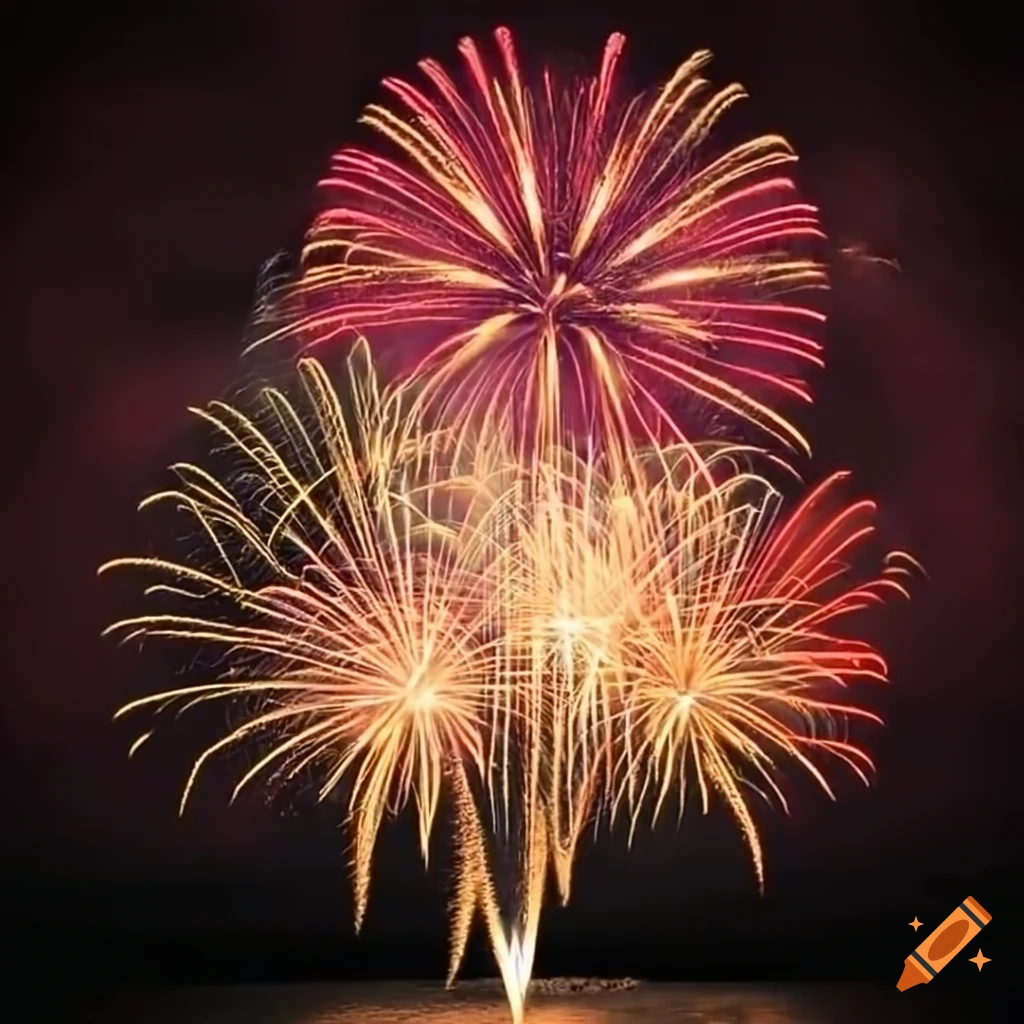 Three purple and orange fireworks on Craiyon