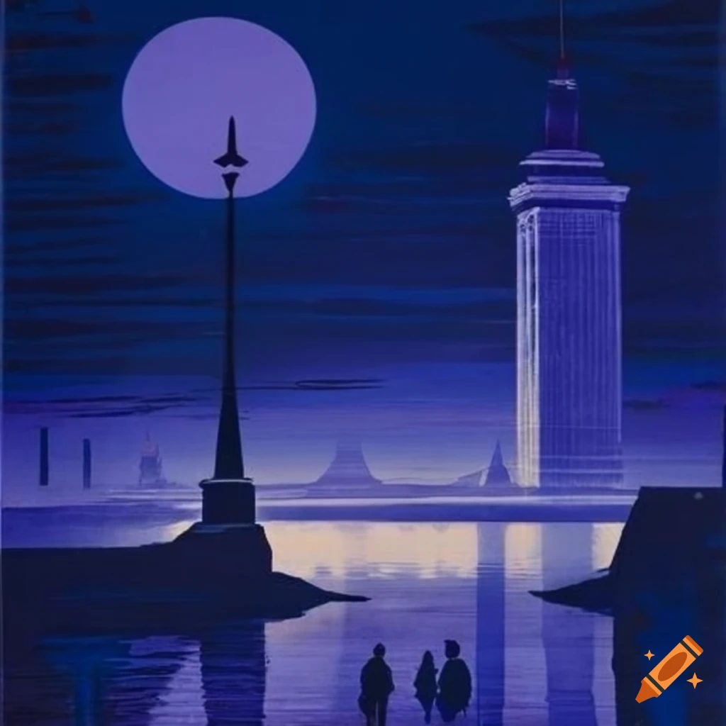 Vintage travel poster of a city at night