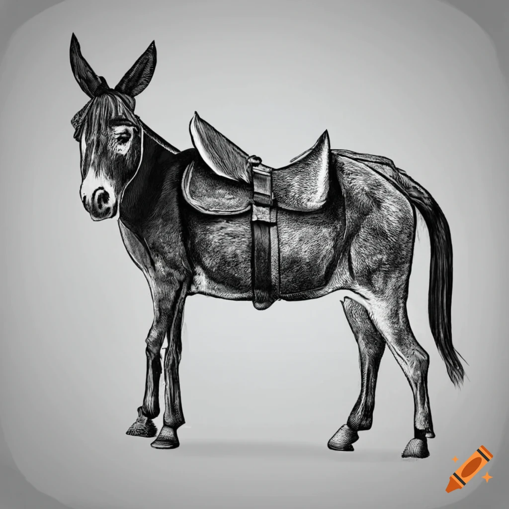 Detailed illustration of a mule with saddlebags on Craiyon