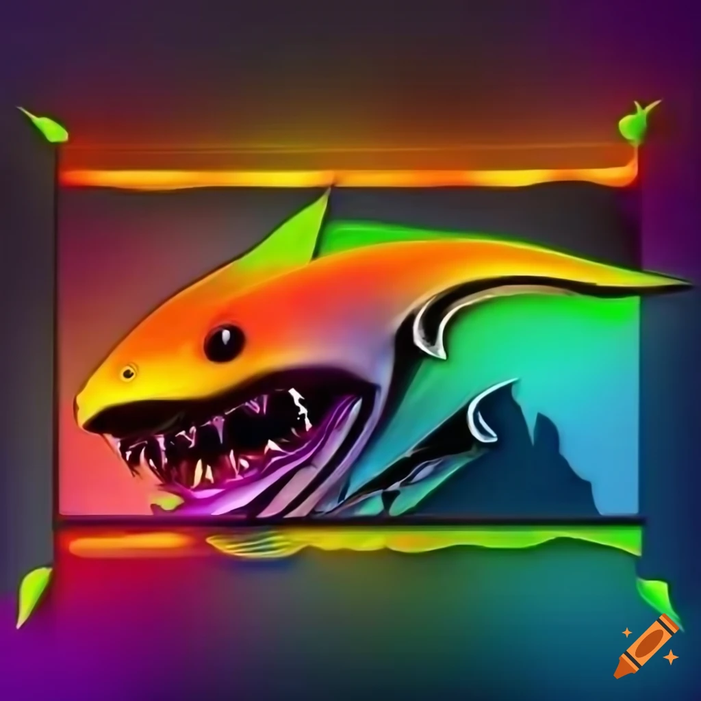 Neon gaming border with shark fin design on Craiyon