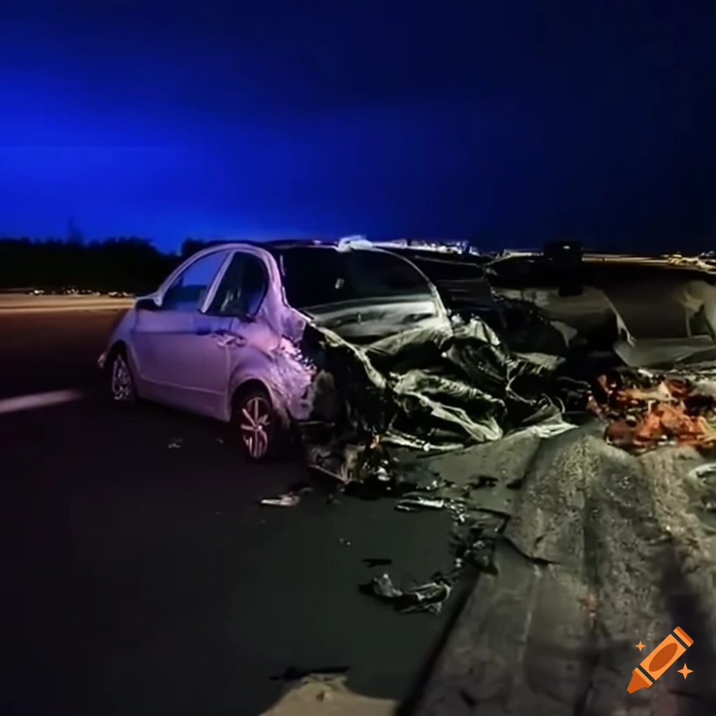 Image of a car collision on the highway on Craiyon