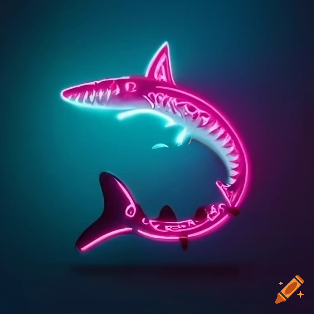 Neon logo of shark gaming underwater