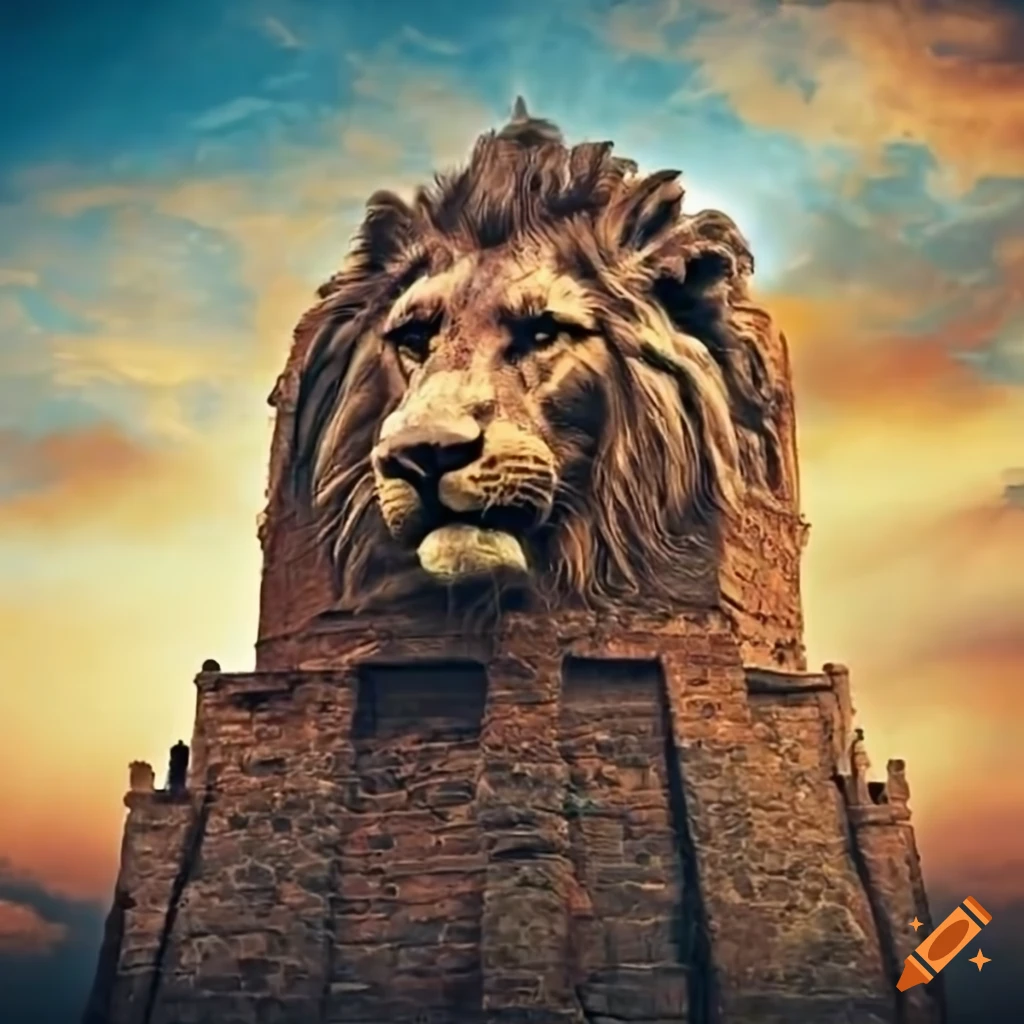Lion head sculpture on a castle