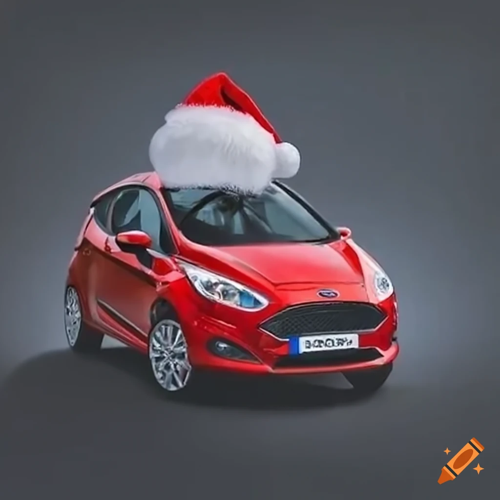 Ford fiesta with a christmas hat
