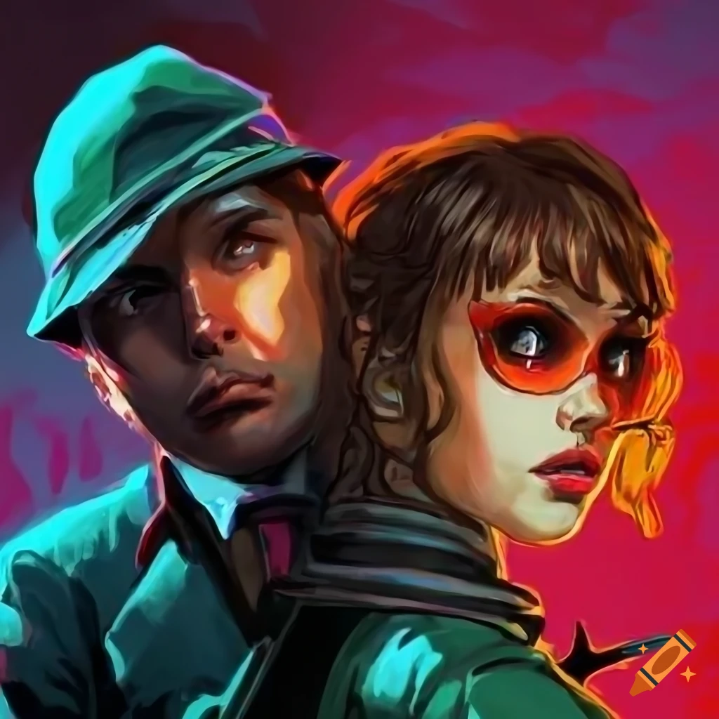 Digital painting of two detectives with a cyberpunk motorcycle on Craiyon