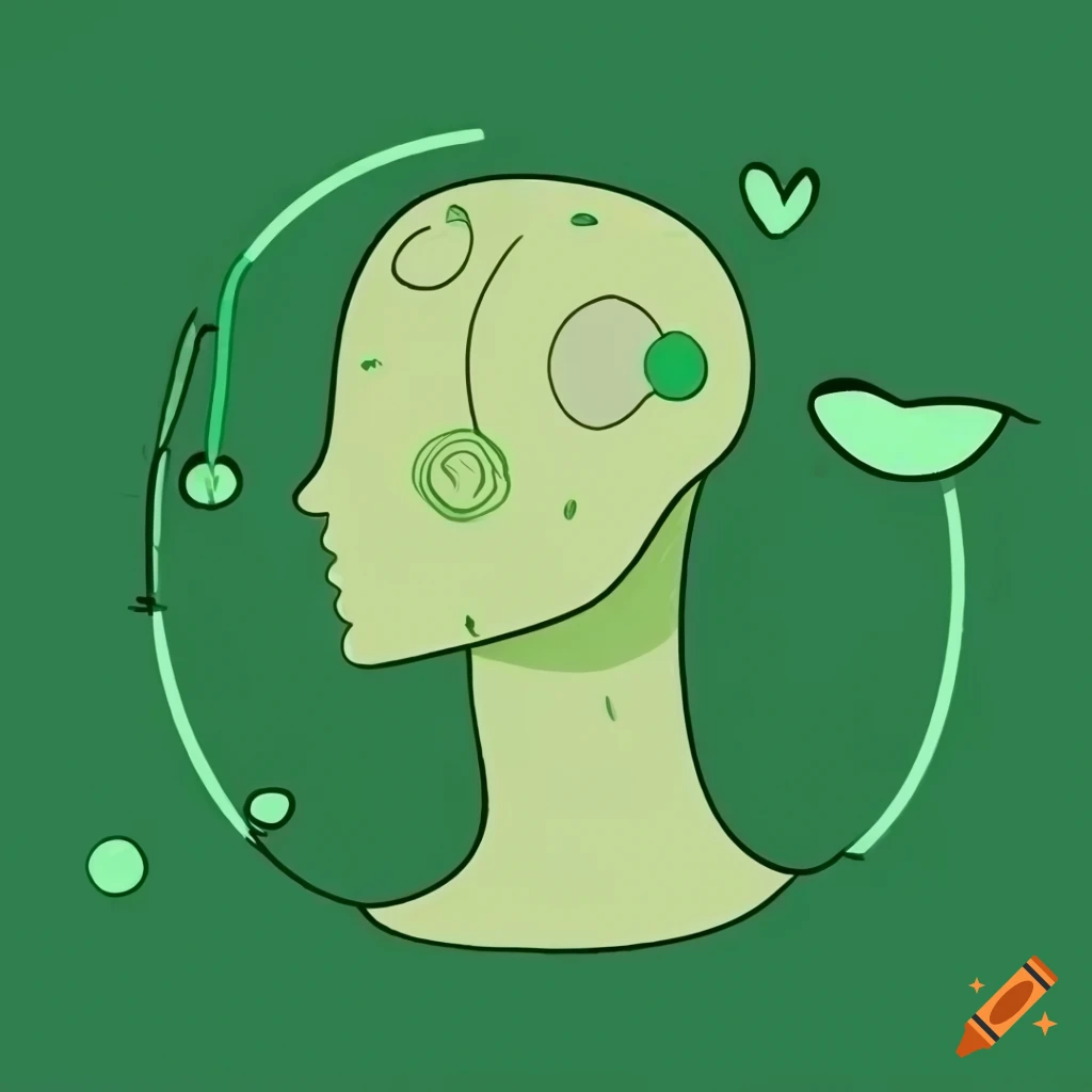 Minimal illustration of a green-themed self-awareness concept on Craiyon