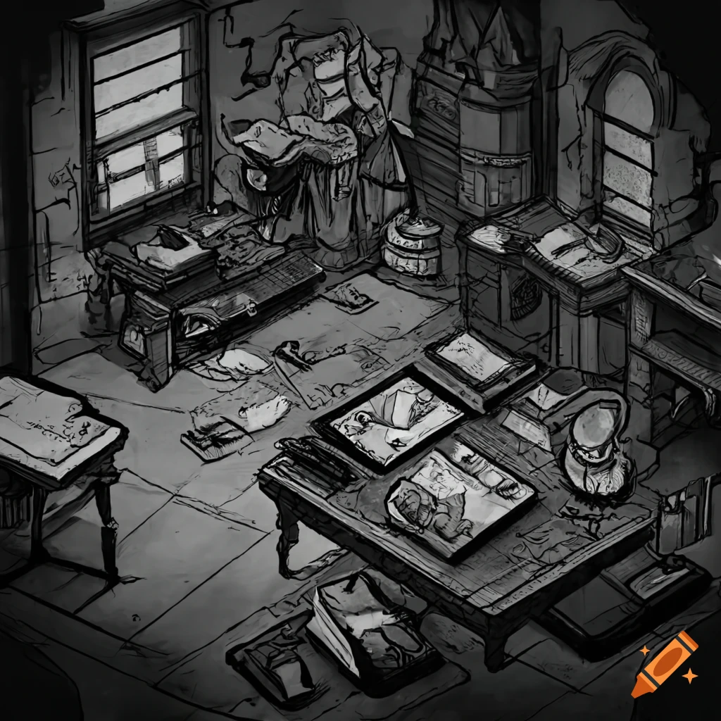 Top down room layout for Call of Cthulhu game on Craiyon