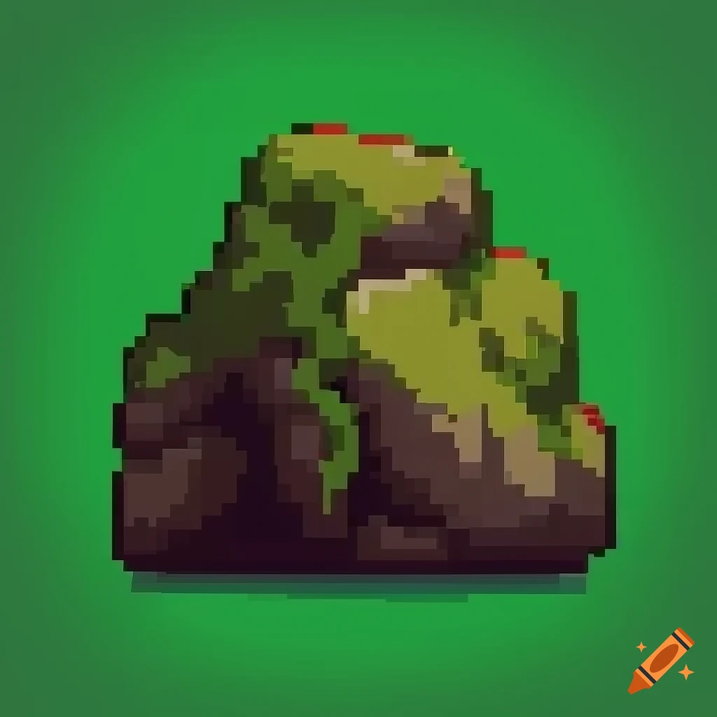 Detailed side view of moss-covered boulder in pixel art on Craiyon