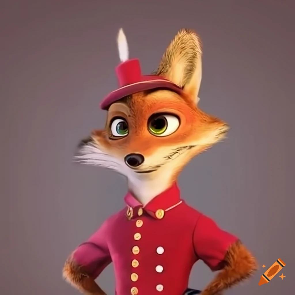 Image of a fox in a red bellhop uniform on Craiyon