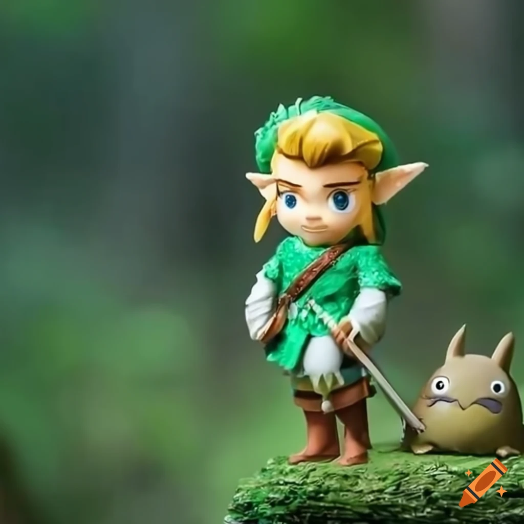 Diorama of link from zelda in a glittery forest on Craiyon