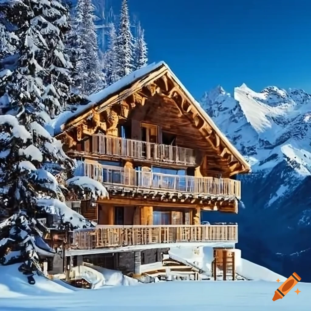 Plan d'un grand chalet dans la montagne