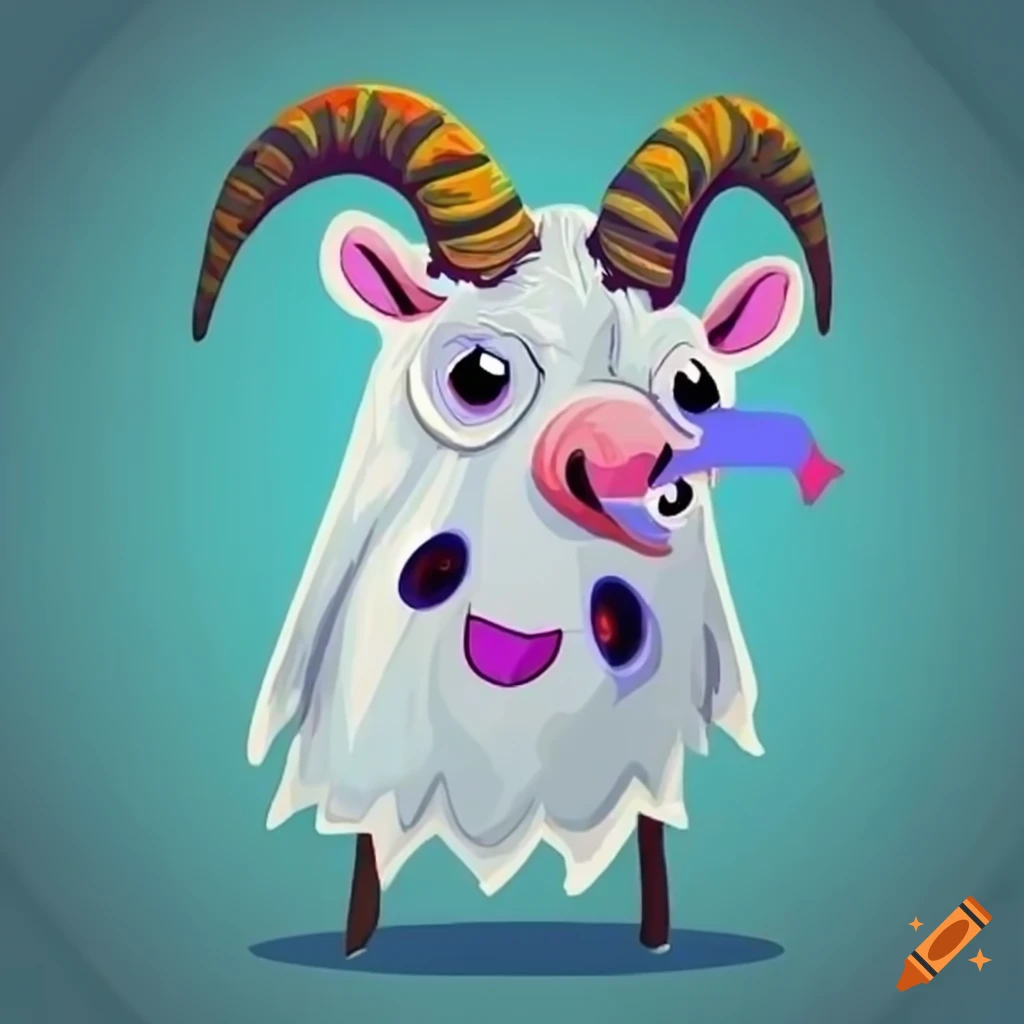 Cartoon of a ghost goat for halloween on Craiyon