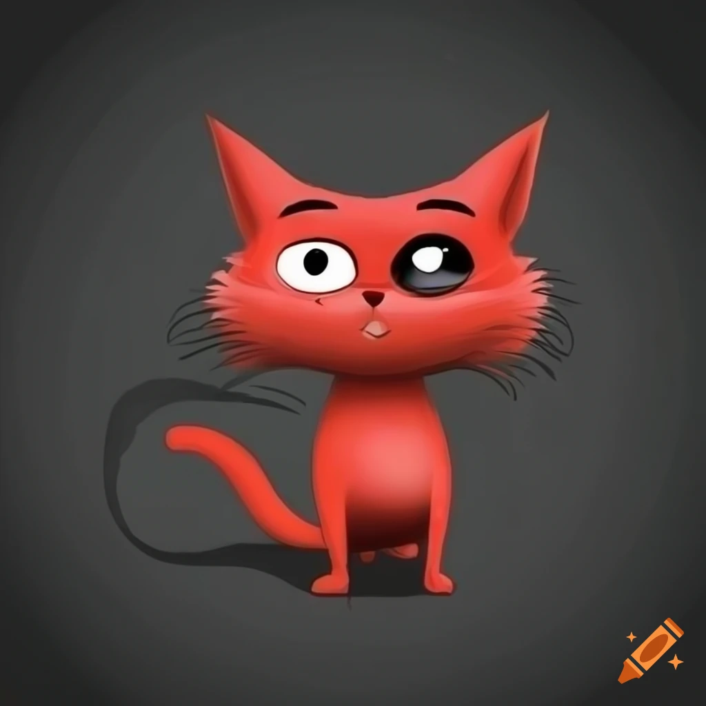 Red scraggly cartoon cat on black background on Craiyon