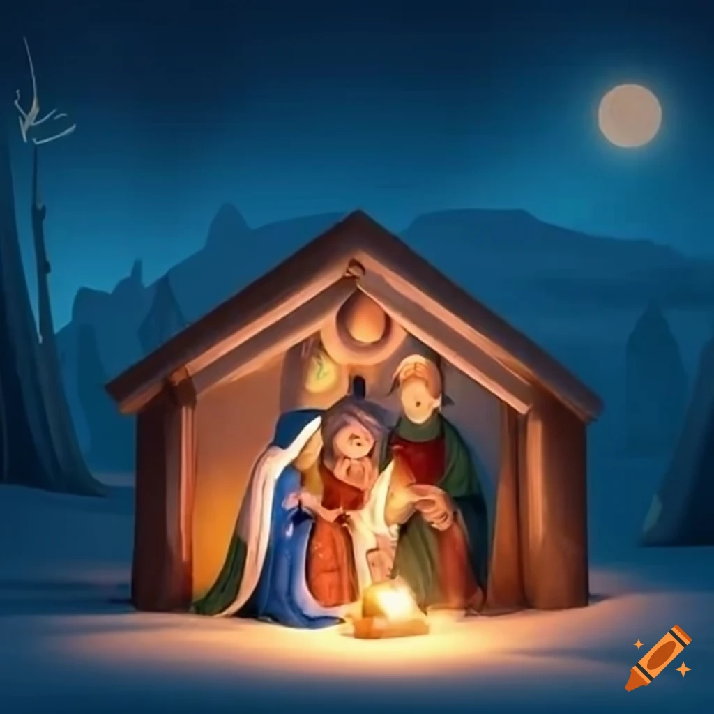 Bethlehem nativity scene with mother of god, baby in a manger, and ...