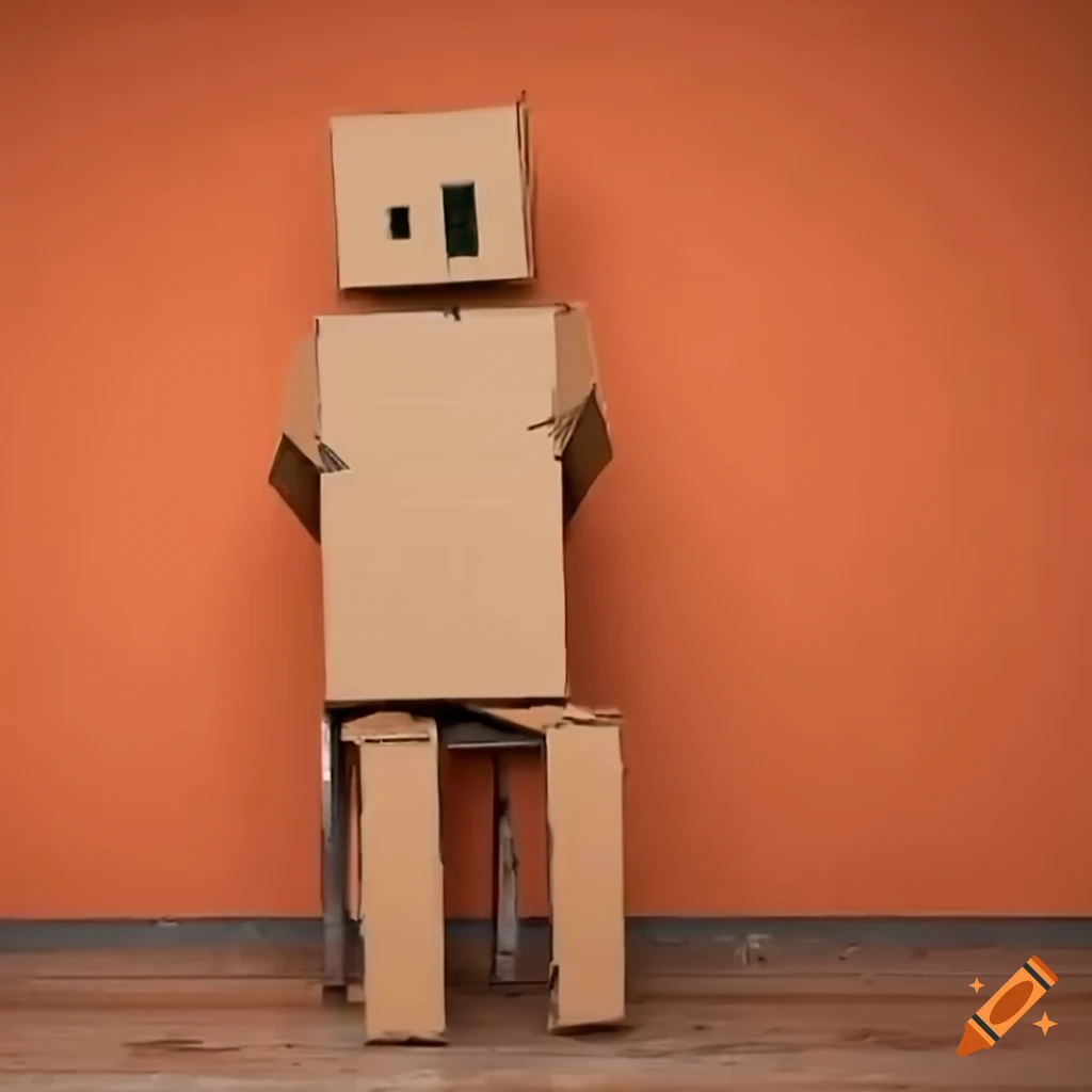 Creative photography of a person in a cardboard costume on Craiyon