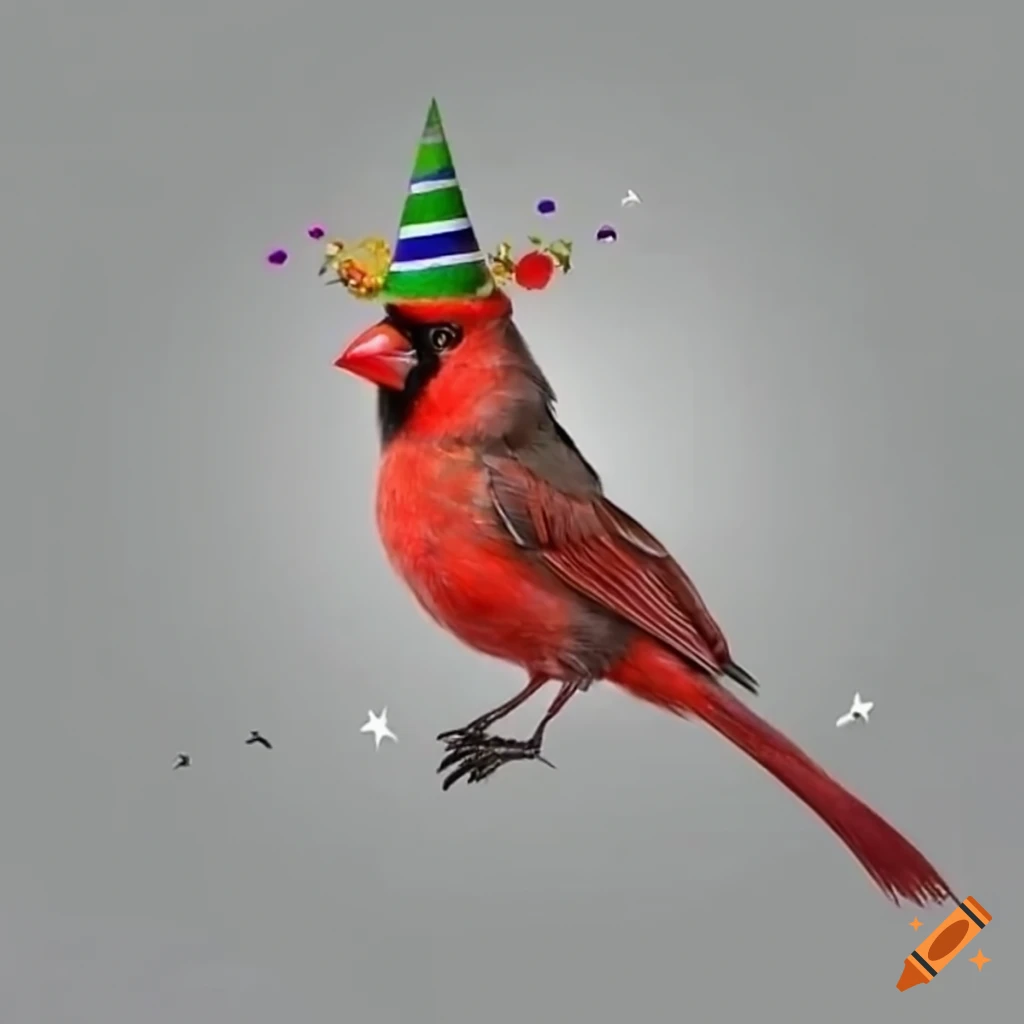 Colorful cardinal bird with a party hat