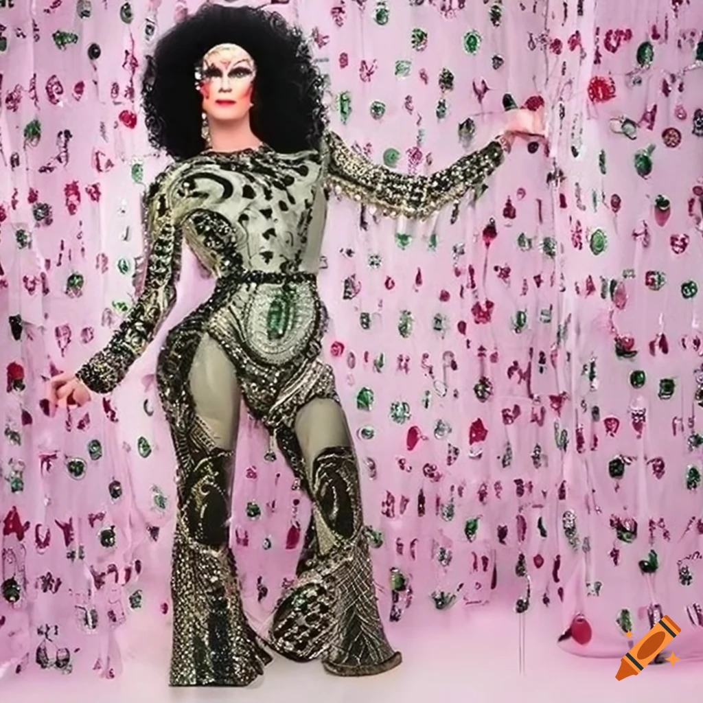 Drag queen in a money-themed outfit on Craiyon