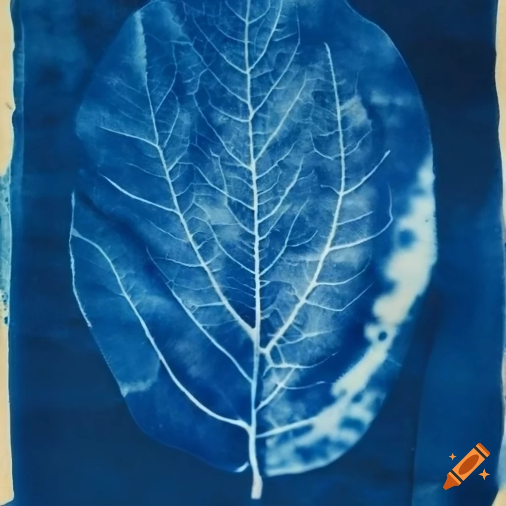 Cyanotype of a sacred leaf symbol on Craiyon