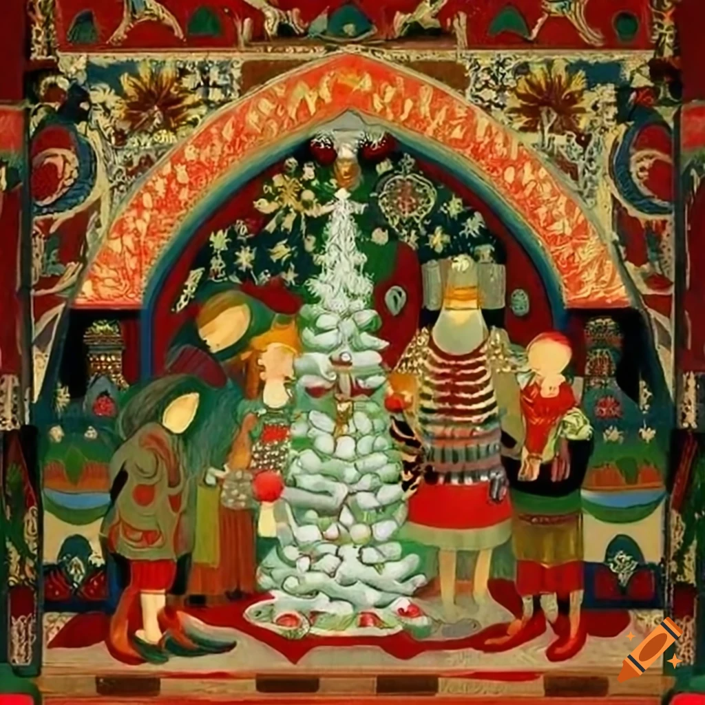 Festive Christmas illustration with Russian fairytale motifs on Craiyon