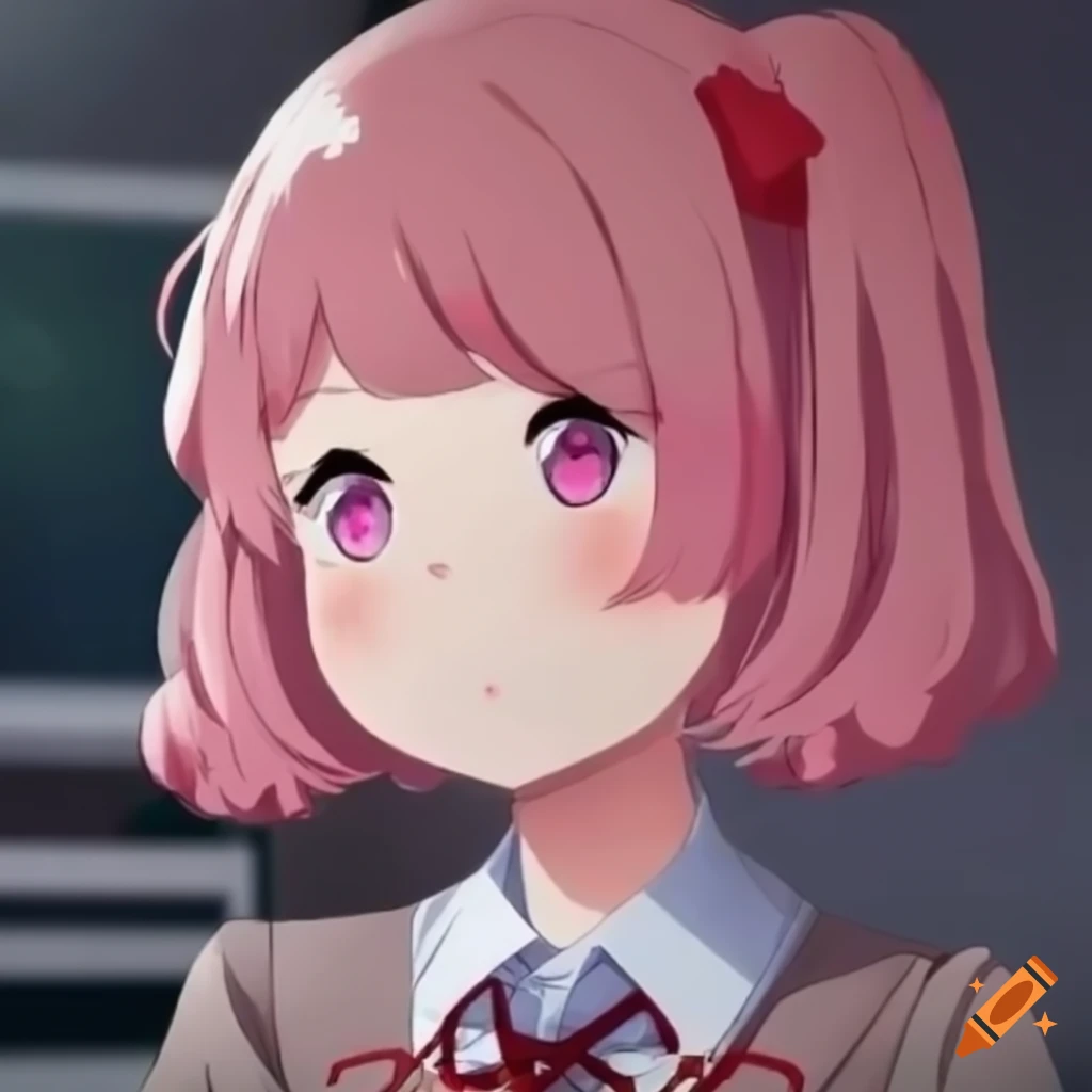 Sad natsuki sitting with a deflated posture on Craiyon