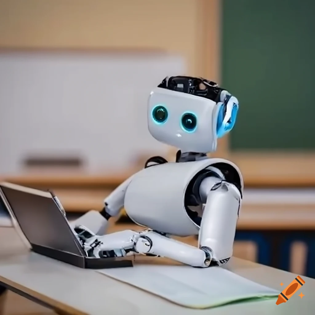 Robot taking an exam in a classroom on Craiyon