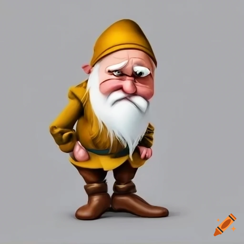 Cartoon image of a sad dwarf wondering on Craiyon