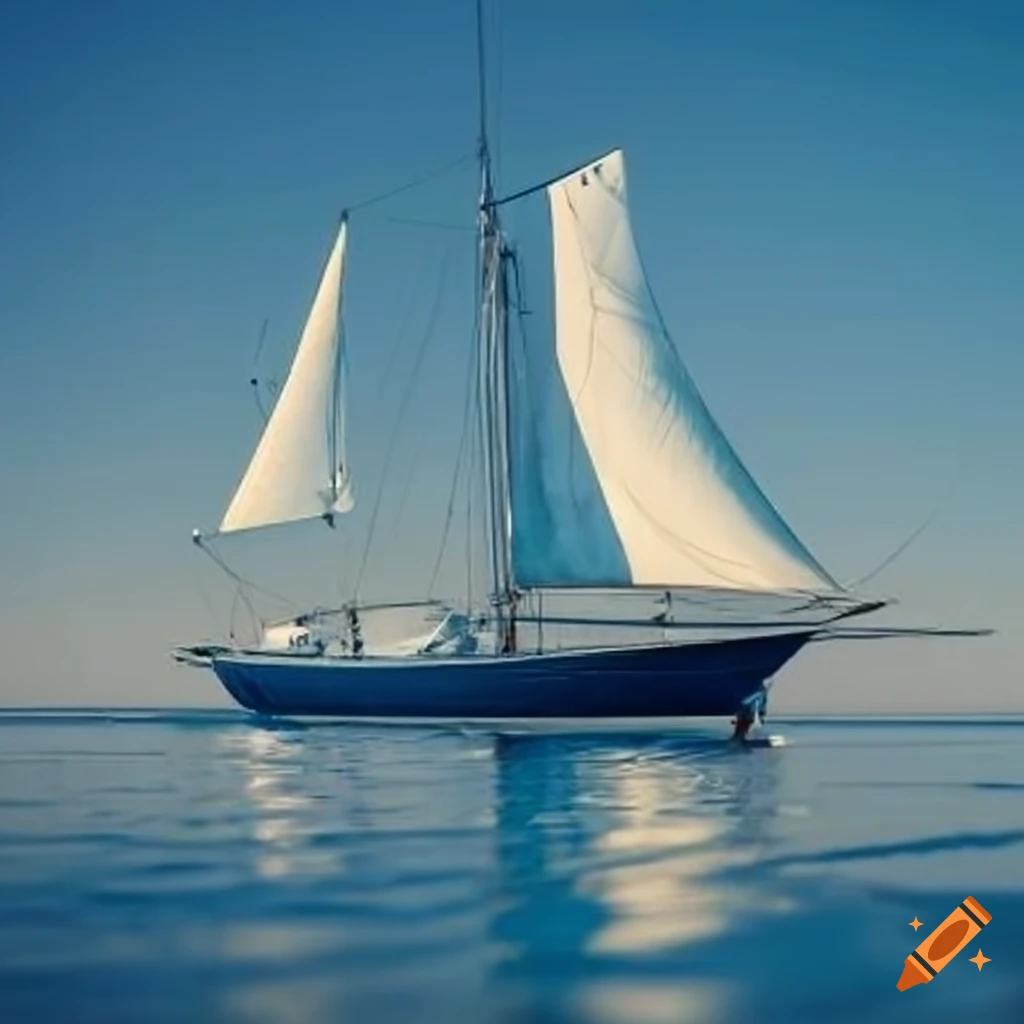 Modern white and light blue sailboat with cockpit and measuring ...