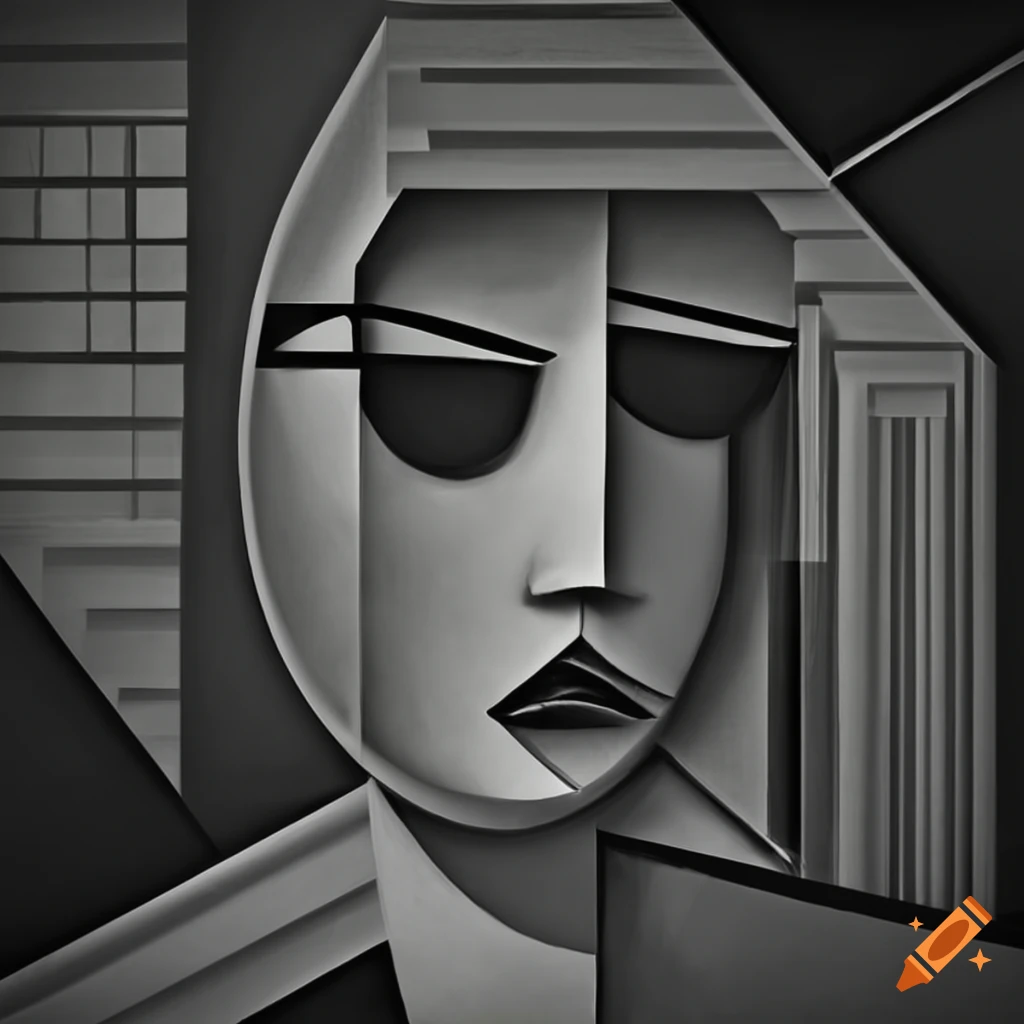 Monochrome cubist portrait of a woman