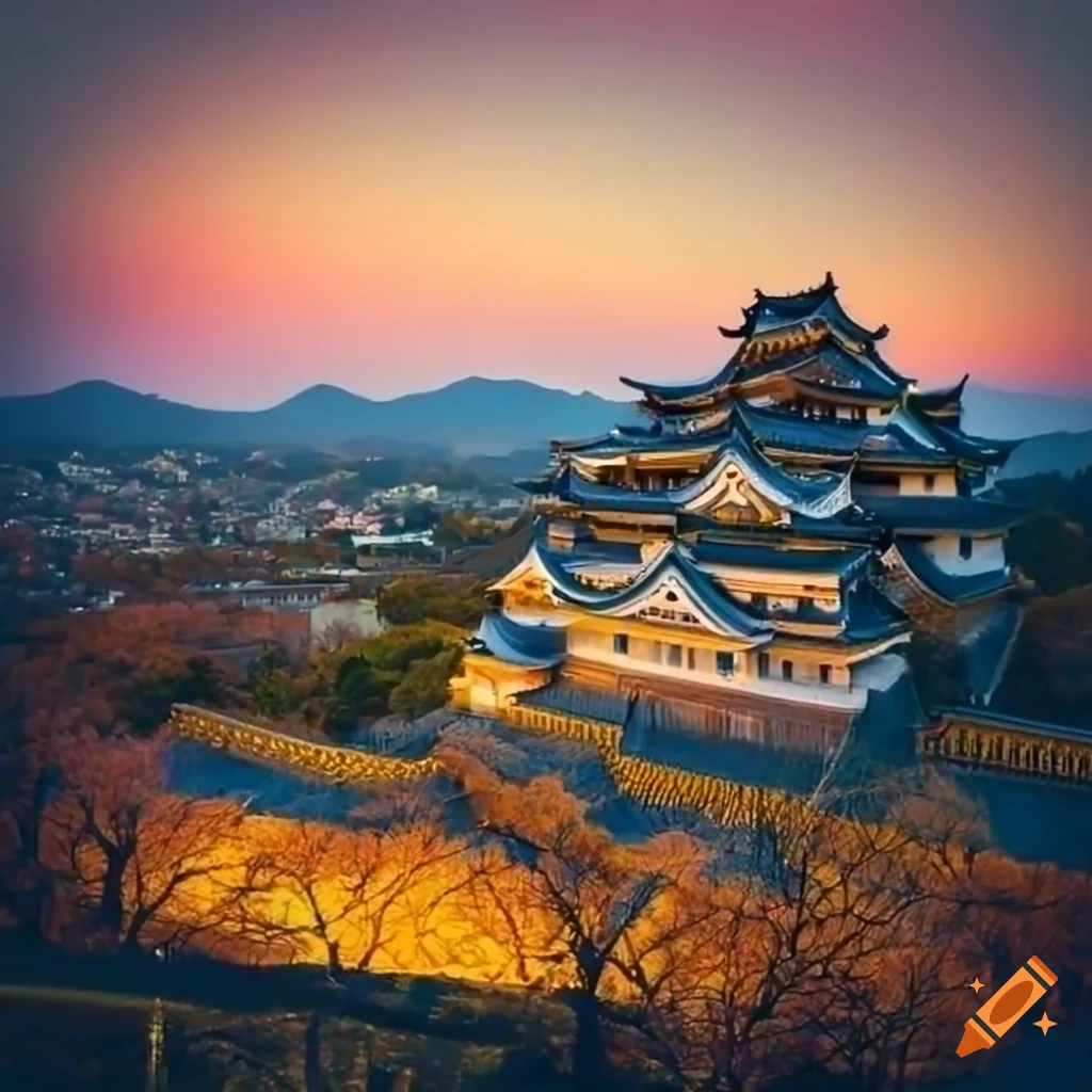 A castle with traditional japanese architecture on Craiyon