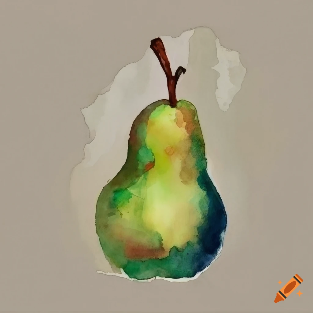 Watercolor painting of a pear on neutral background on Craiyon