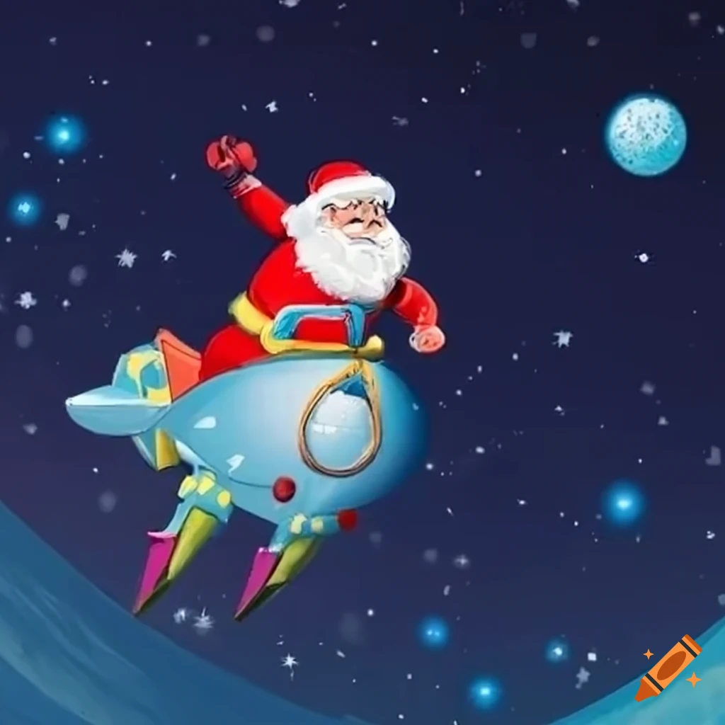 Santa riding a rocket to the moon on Craiyon