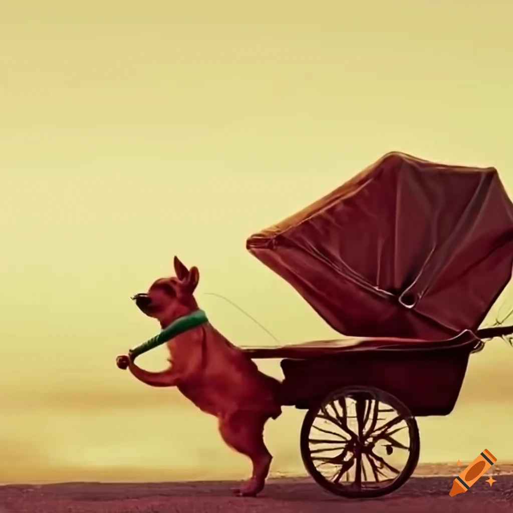 Small dog pulling a vintage pram on Craiyon