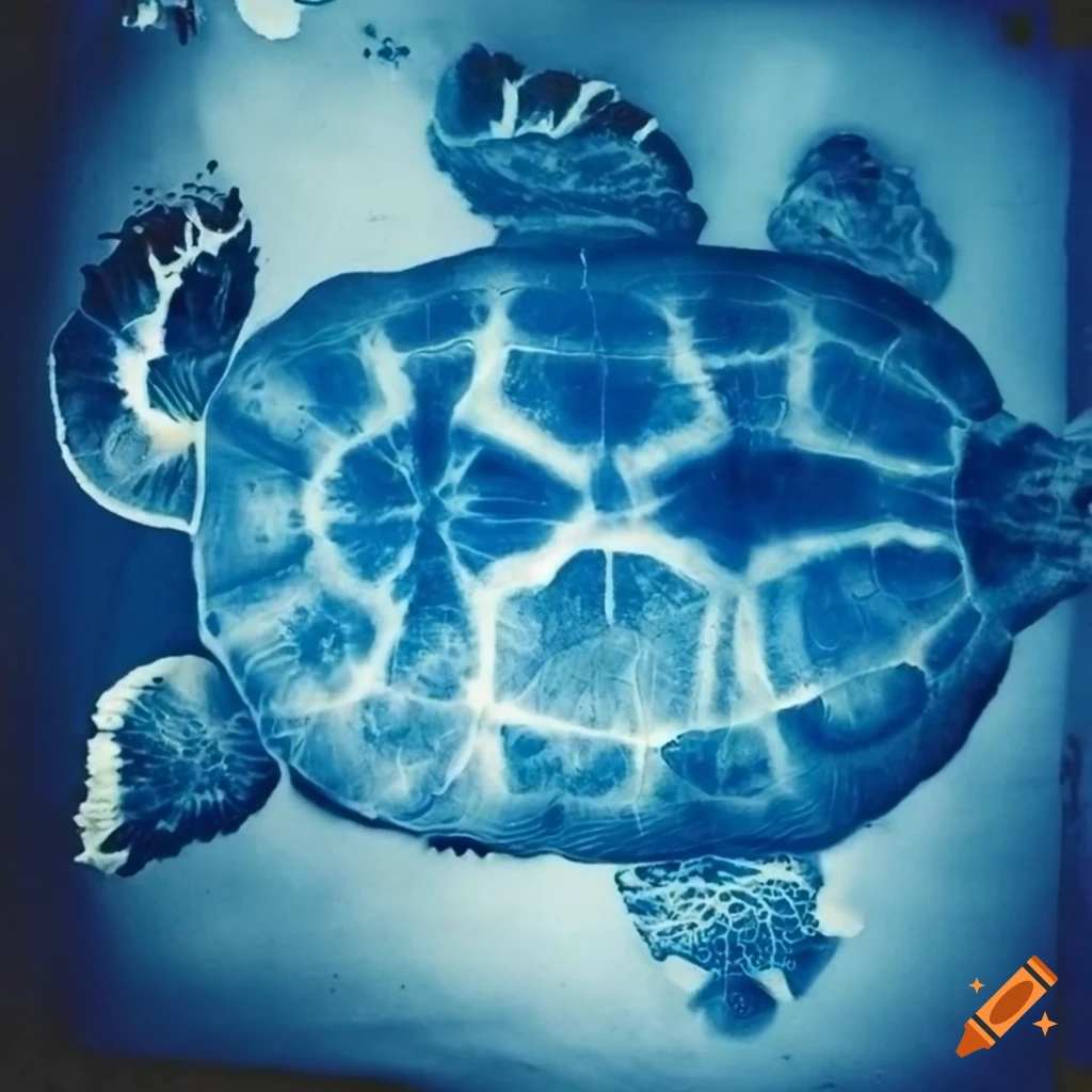 Cyanotype artwork of a turtle on Craiyon