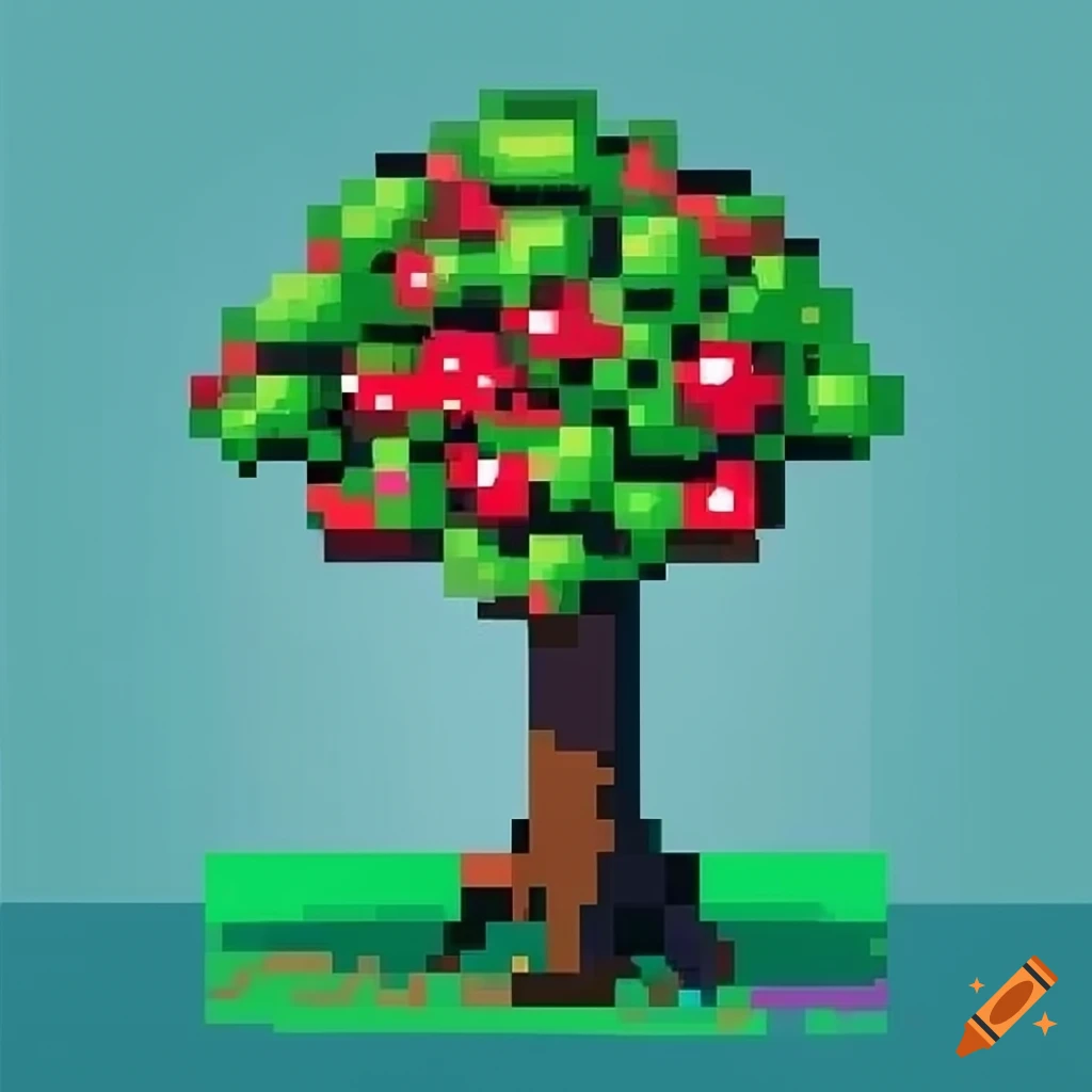 Pixel art of an apple tree on Craiyon