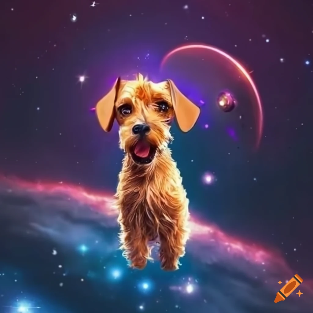Dog exploring the galaxy in a spaceship