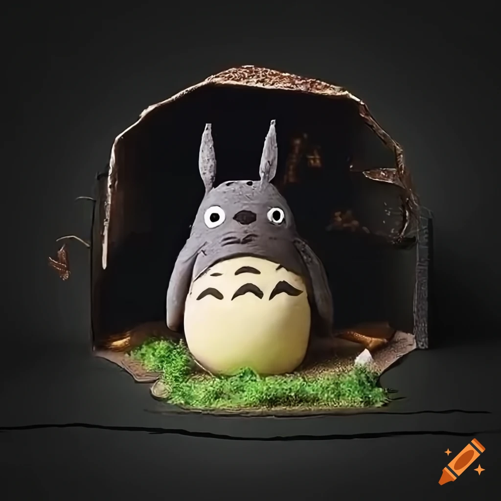 Glitter-covered totoro blade runner diorama