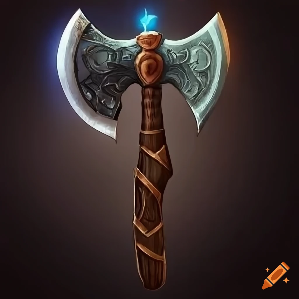 Legendary axe with steel phoenix wings blades on Craiyon